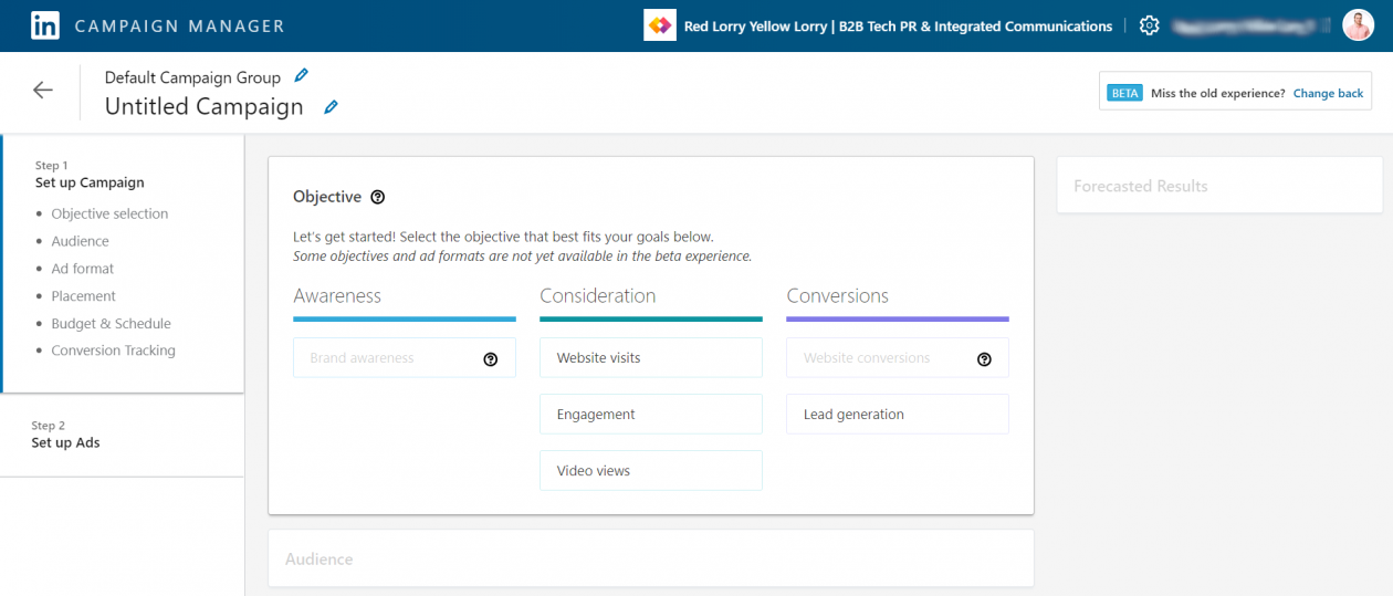 LinkedIn Campaign Manager: objective based ads - Red Lorry Yellow Lorry
